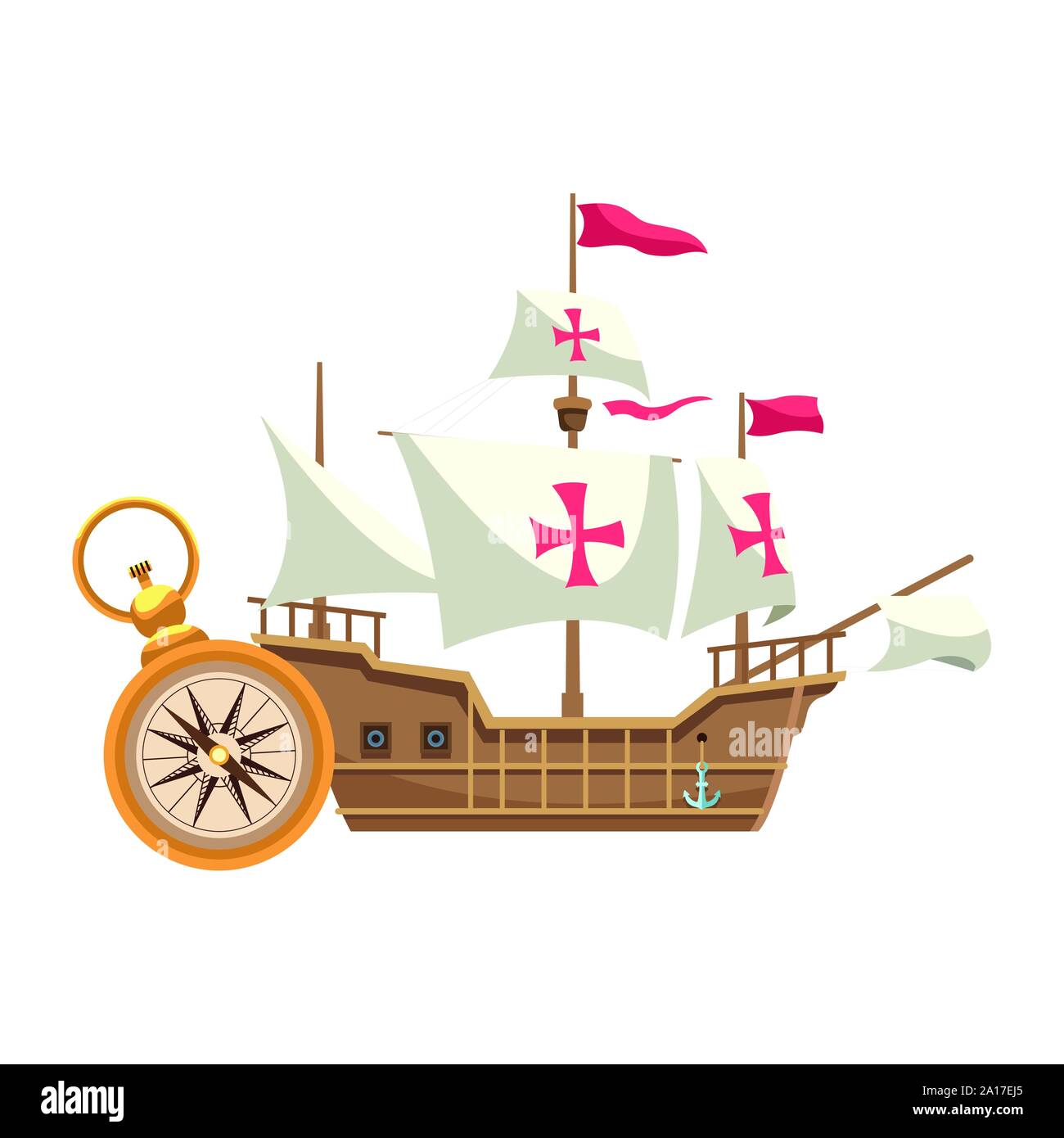 antique caravel ship with compass navigation Stock Vector Image & Art ...