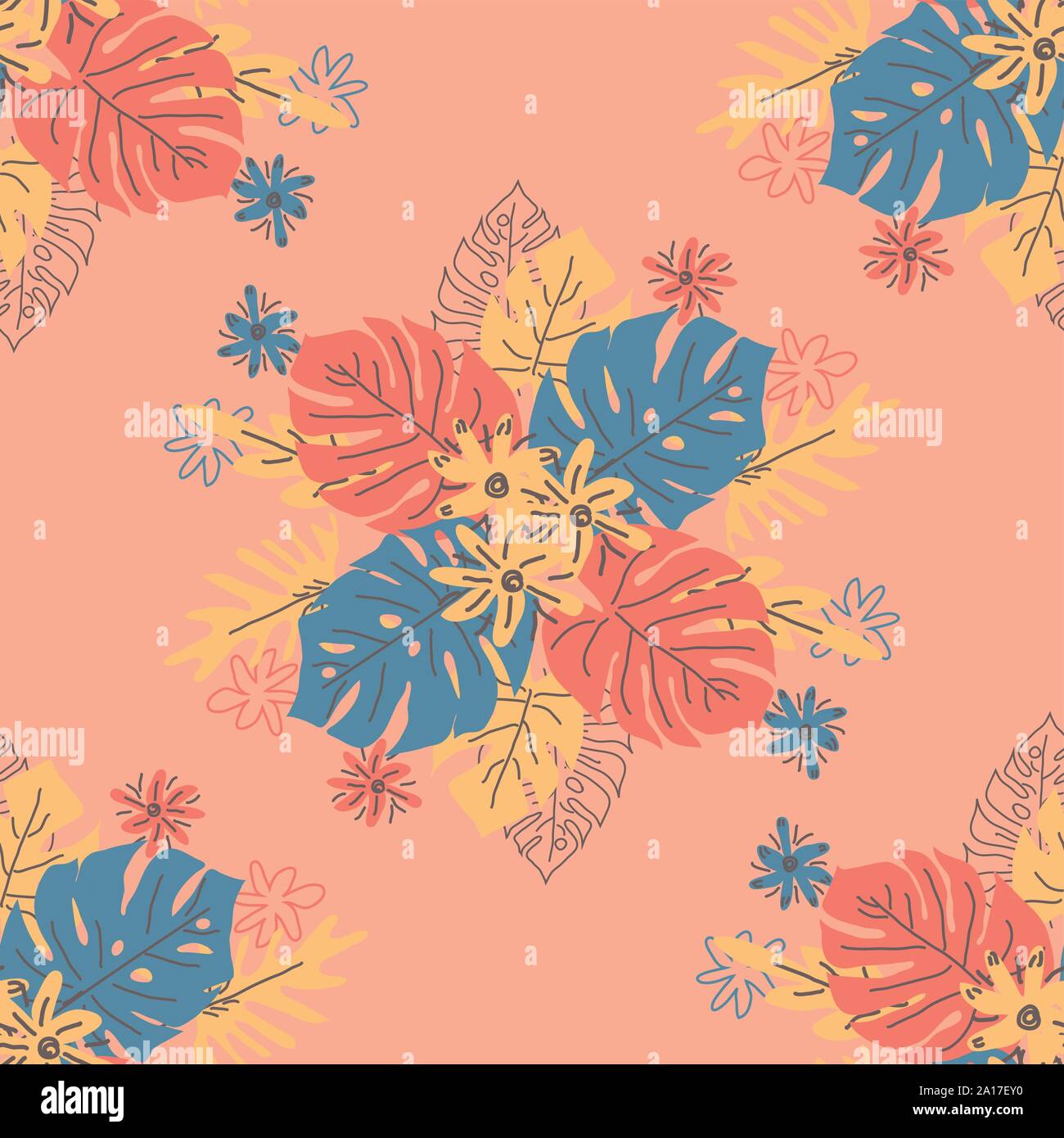 Scandinavian style Exotic leaves hand drawn seamless pattern. Tropical ...