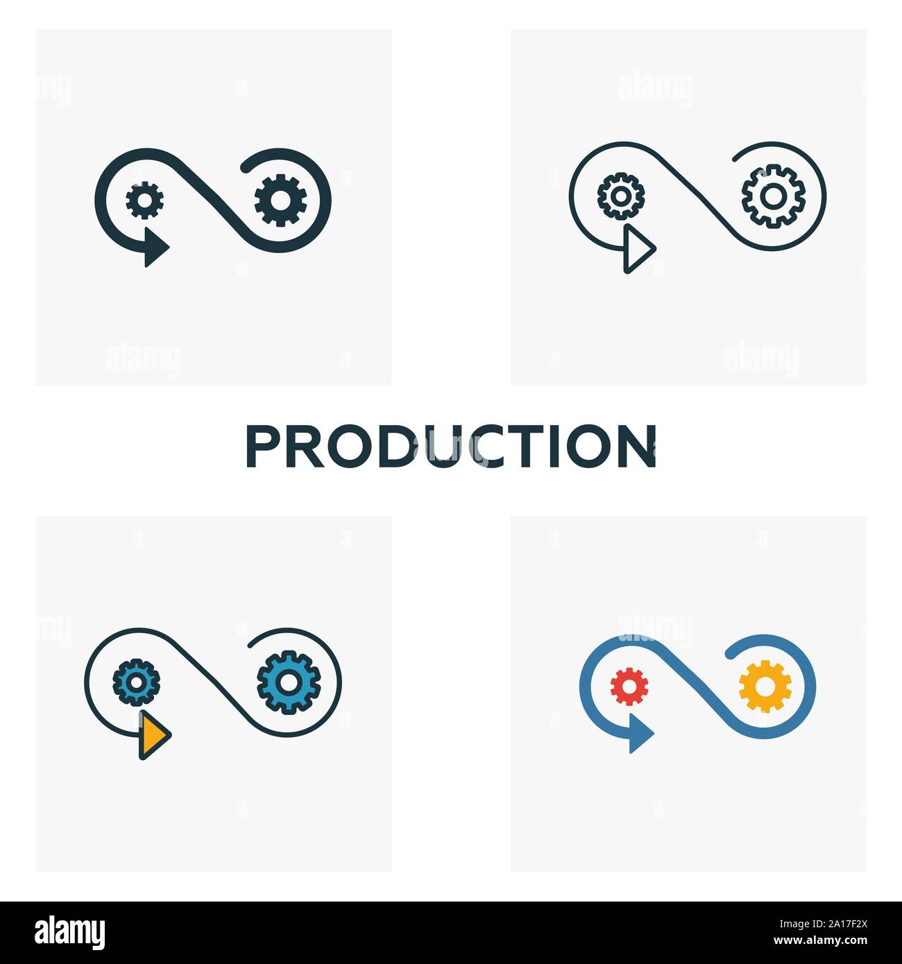 Production icon set. Four elements in diferent styles from community ...