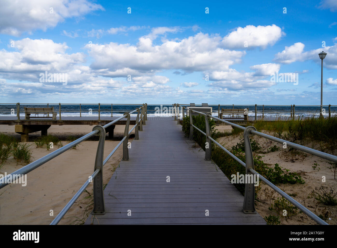 Horizontal landscape beach photo with the Spring Lake NJ boardwalk in ...