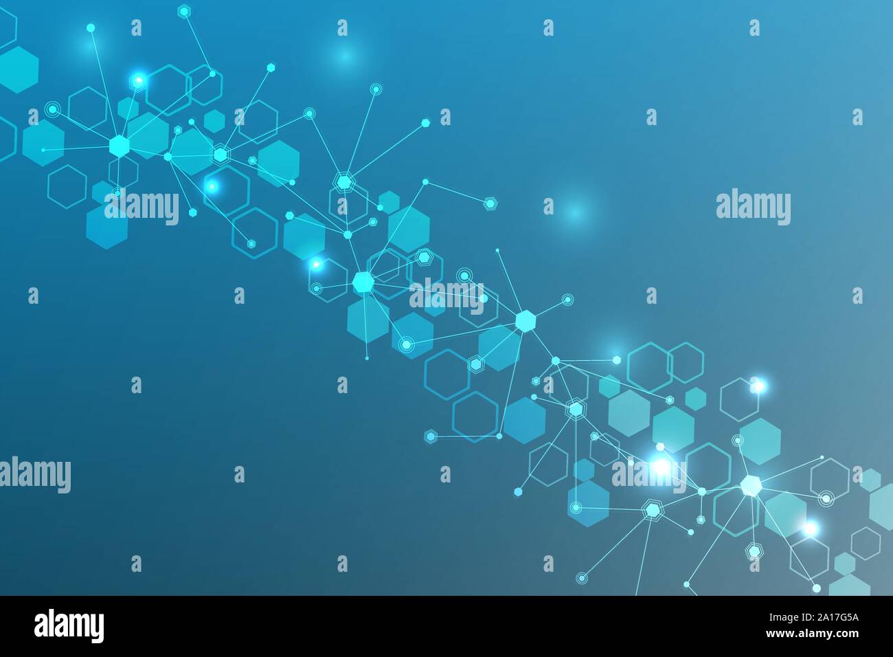Science network pattern, connecting lines and dots. Technology hexagons structure or molecular ...
