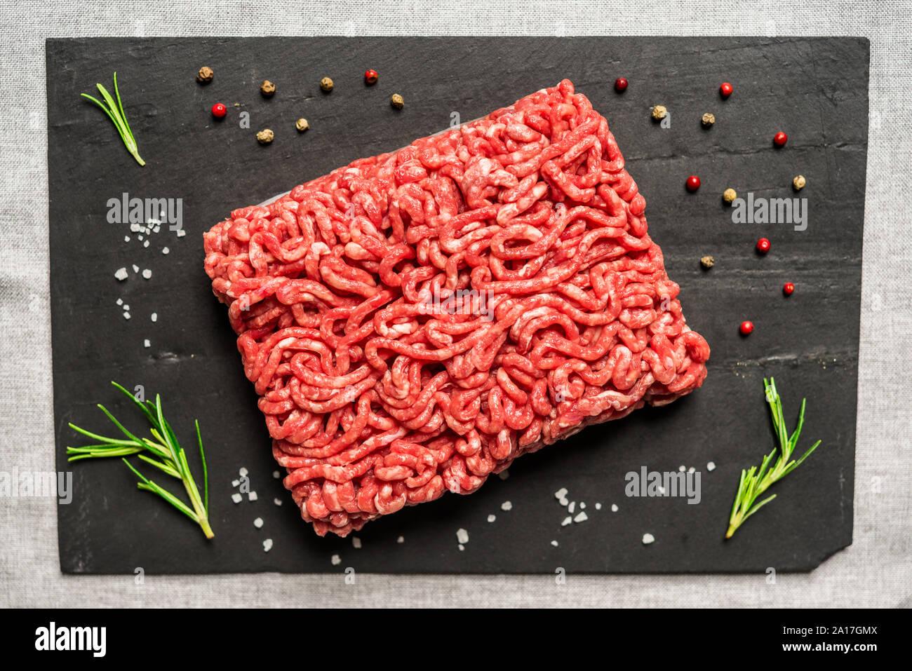 Colorful mince meat from angus wagyu beef against black background ...