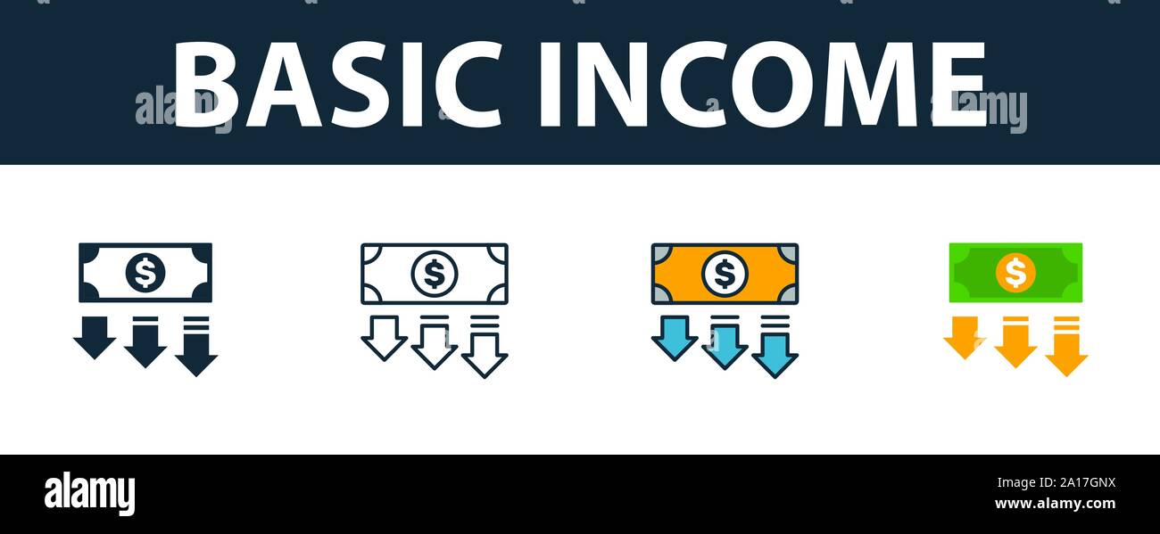 Basic Income icon set. Premium symbol in different styles from fintech ...