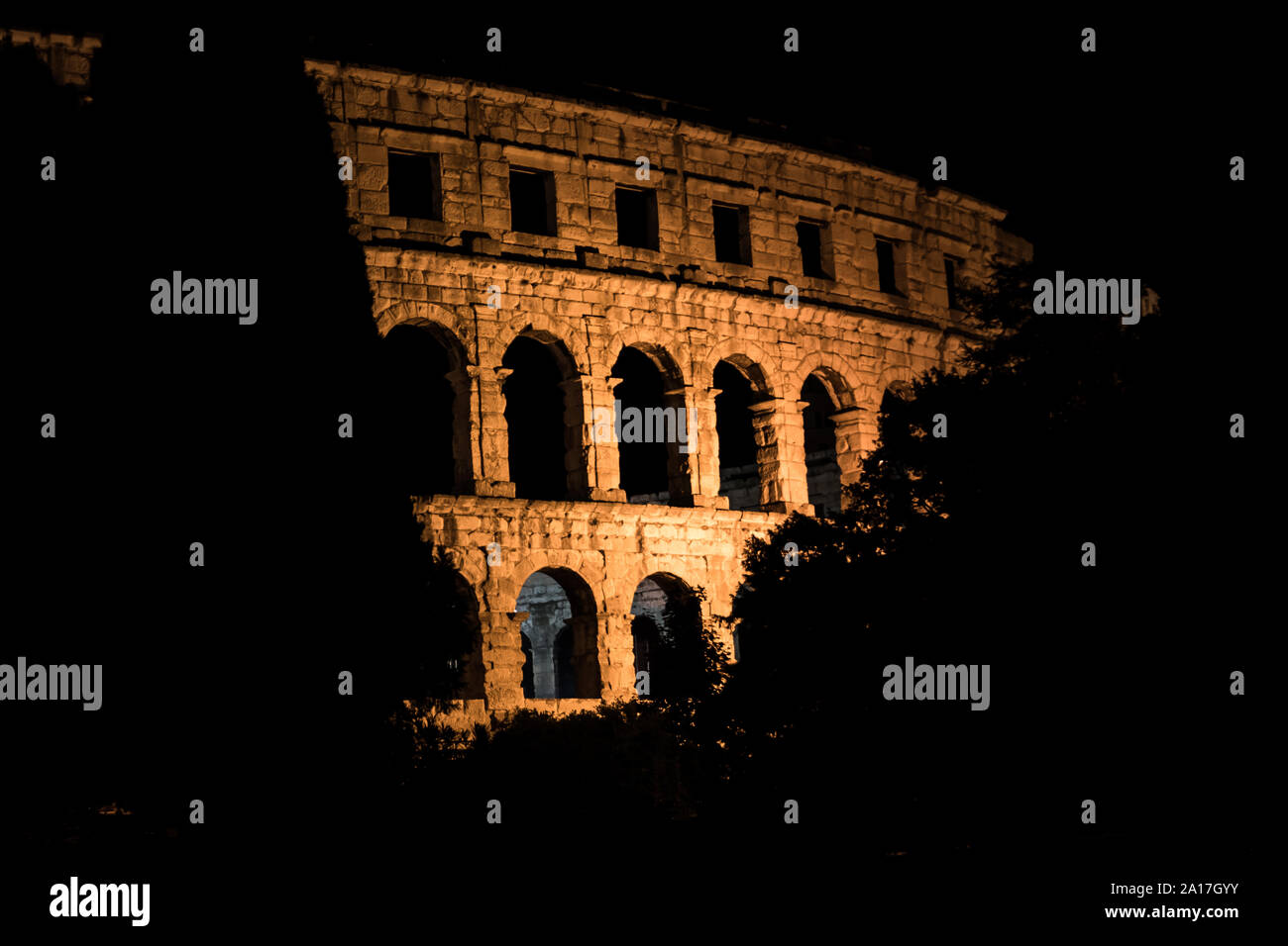 Roman Amphitheatre Pula Arena in Croatia Illuminated In The Night Stock ...
