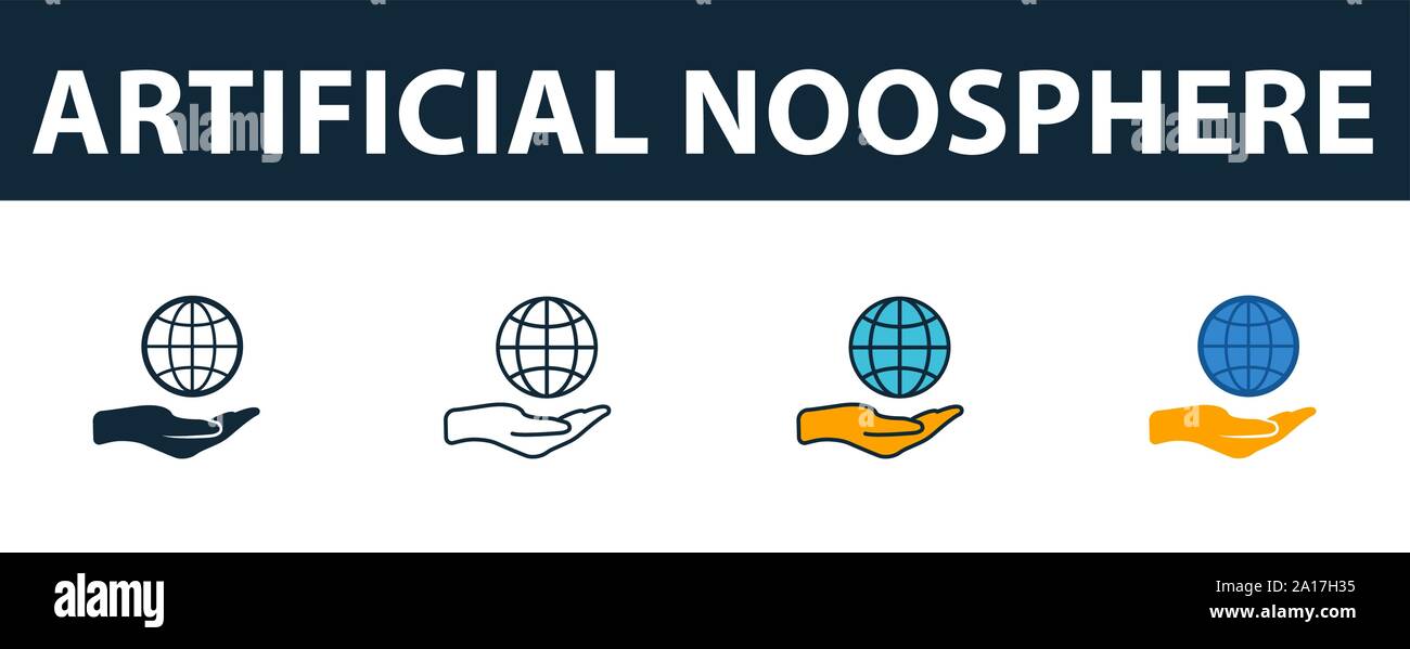Artificial Noosphere icon set. Premium symbol in different styles from fintech technology icons ...