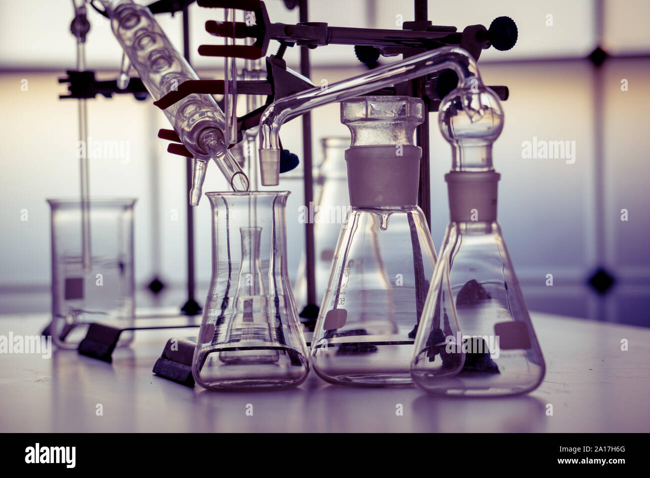 Glass instruments in the laboratory of chemical synthesis Stock Photo ...