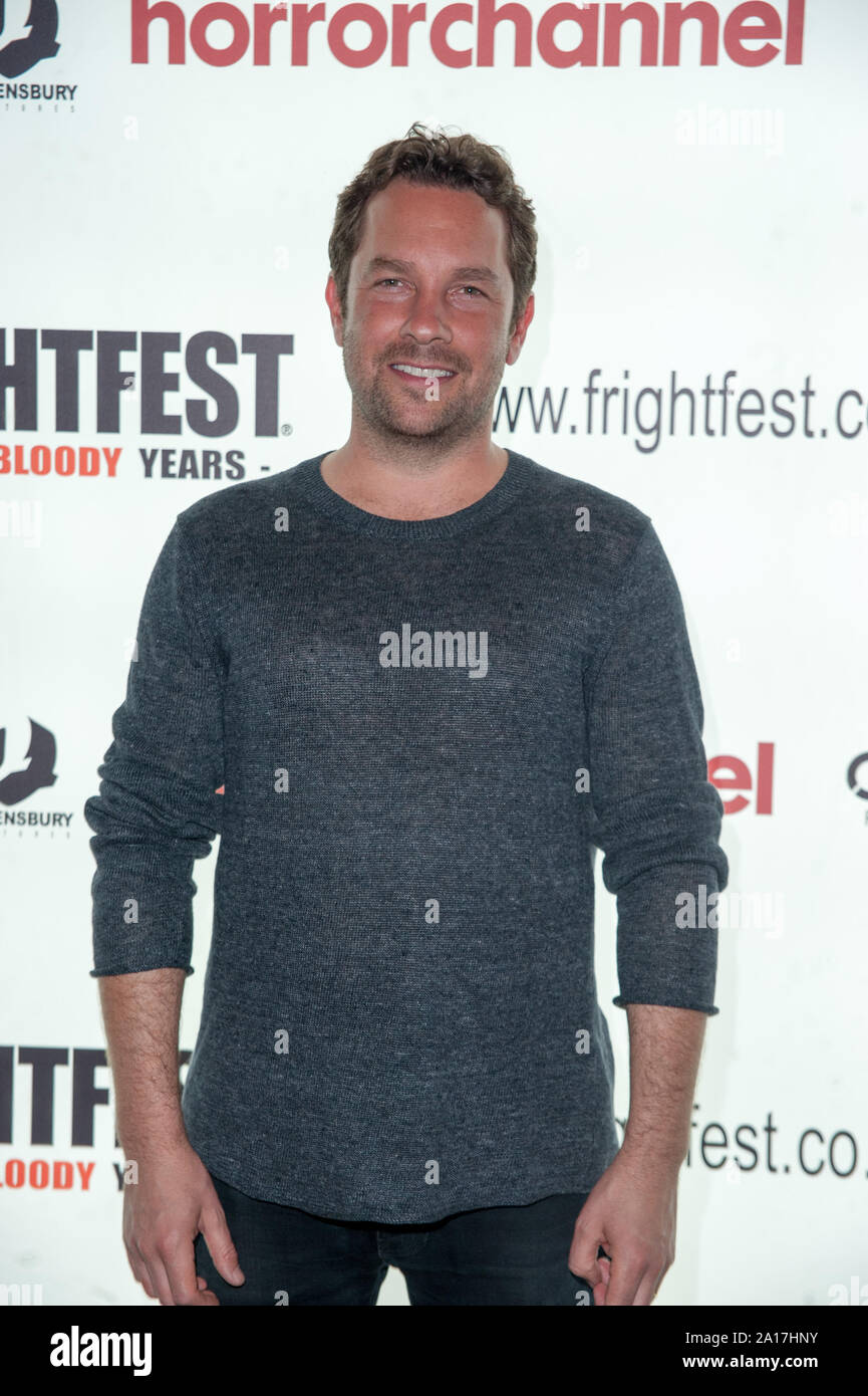 Seen arriving for the film Voilition, at Fright Fest. Leicester Square ...