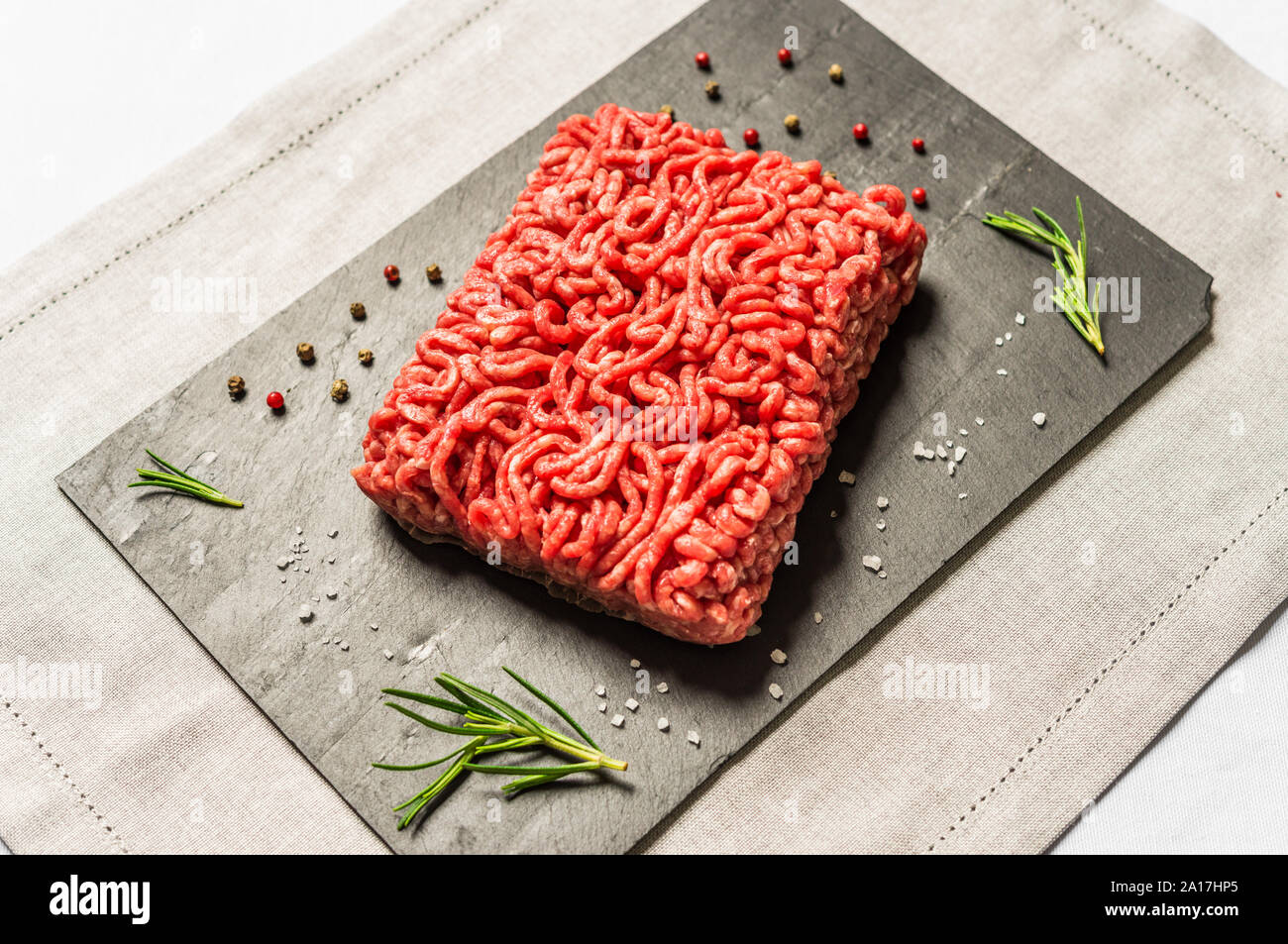 Colorful mince meat from angus wagyu beef against black background ...