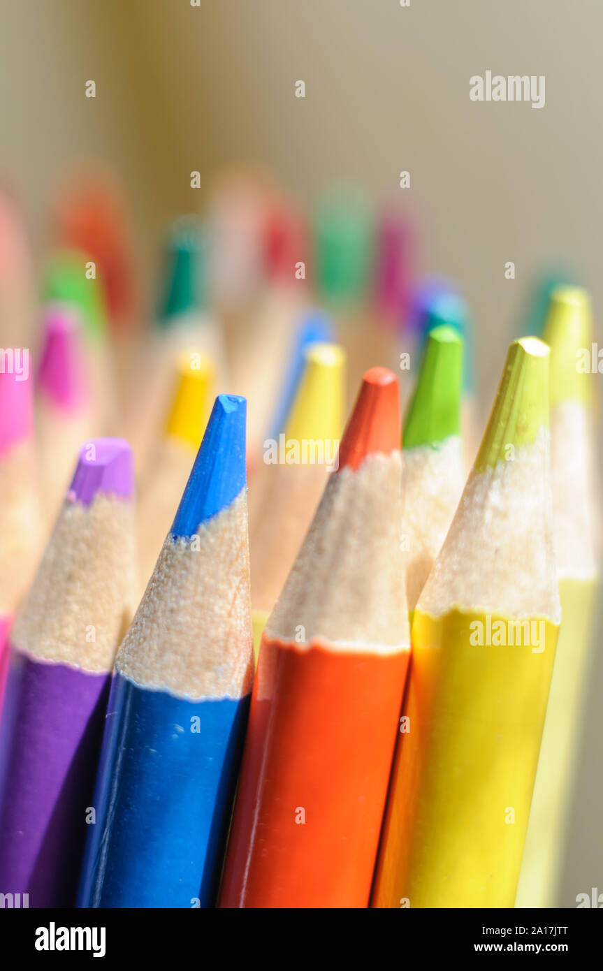 mixed group of wooden bright color pencils for drawing Stock Photo - Alamy