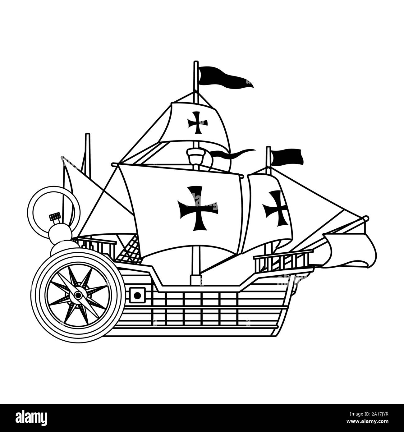 antique caravel ship with compass navigation Stock Vector Image & Art ...