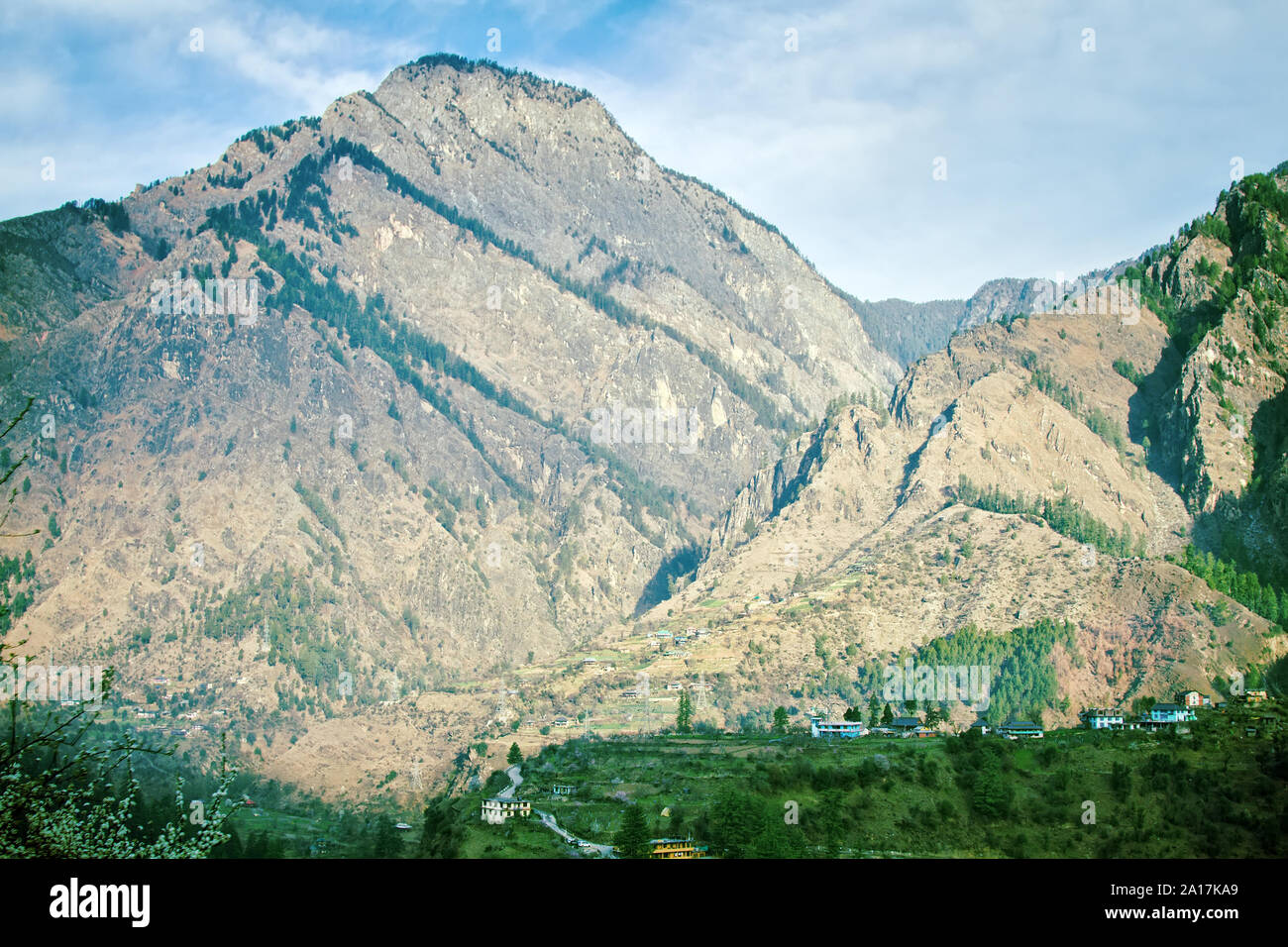 Lesser Himalayas. Mountain landscapes of spring time with peaks and ...