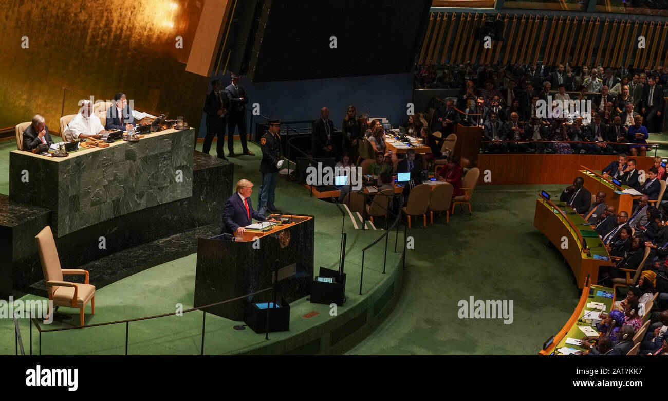 New York, NY - September 24, 2019: US President Donald Trump addresses ...