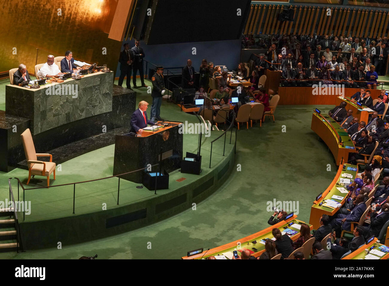 New York, NY - September 24, 2019: US President Donald Trump addresses ...