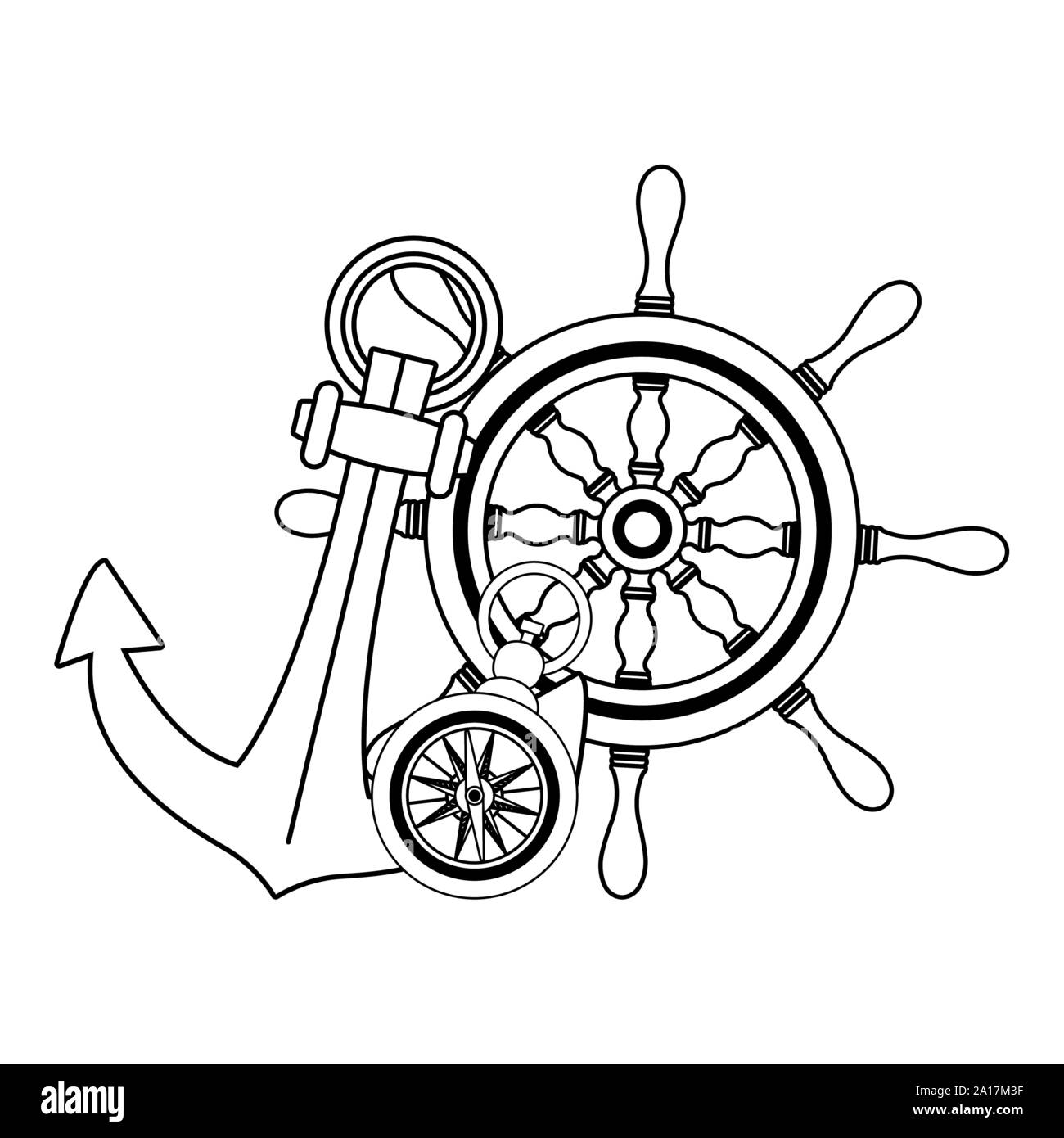 marine navigation helm with anchor Stock Vector Image & Art - Alamy