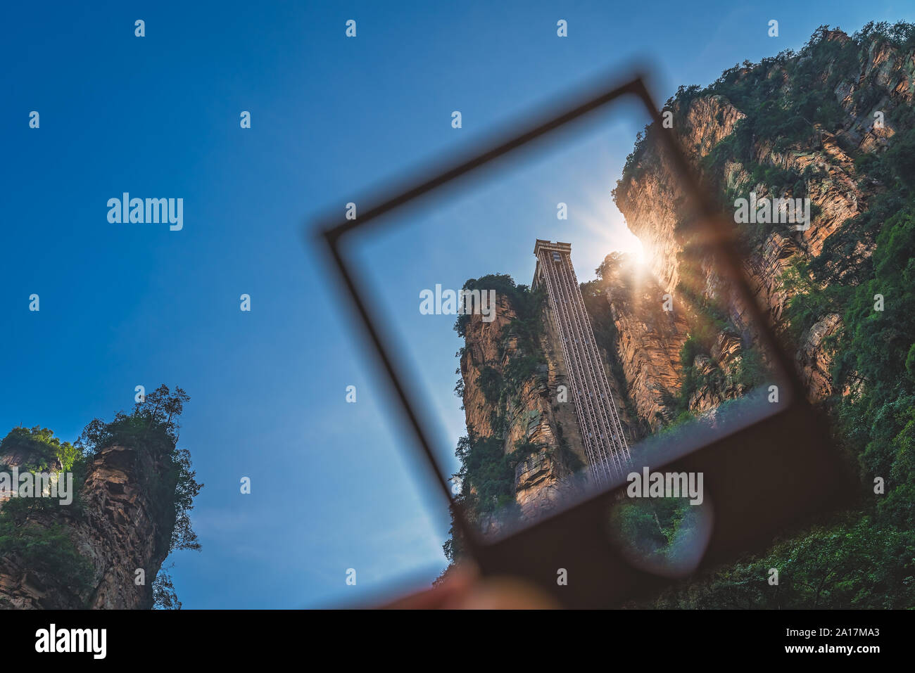 Framed image of a Bailong Elevator lift, Avatar mountains nature park ...