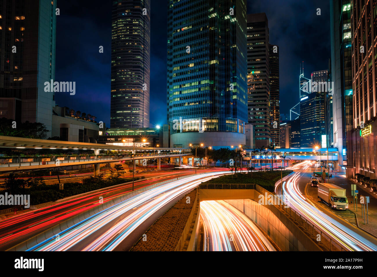 Street traffic in Hong Kong at night Stock Photo - Alamy
