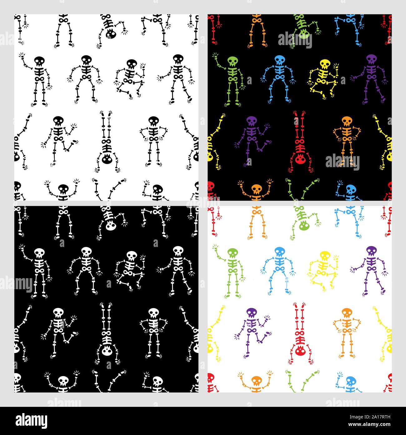 Halloween dancing skeletons seamless pattern. set of Funny colored ...