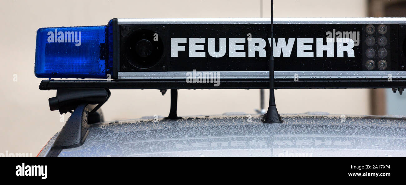 german fire fighter sign on a fire fighter truck Stock Photo - Alamy