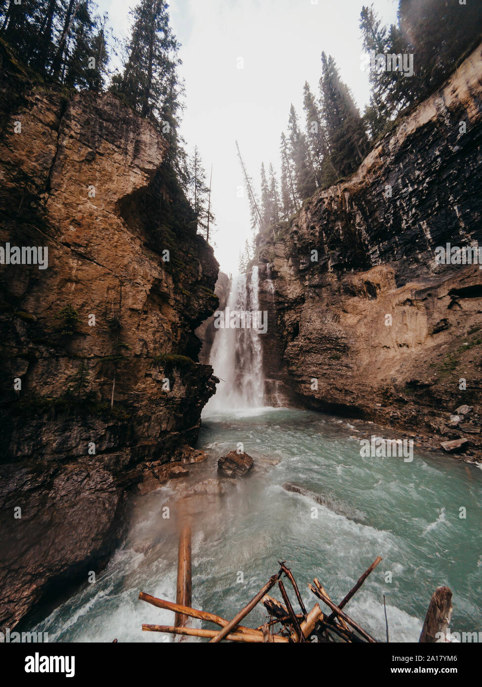 Upper waterfall of Johnston Canyon hiking trail in Alberta, Canada ...