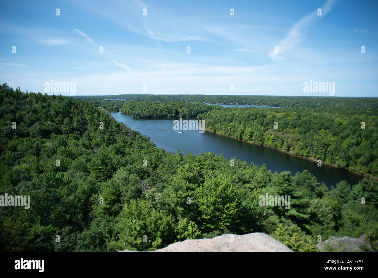 View of a river and forest from top of a cliff in Ontario, Canada Stock ...