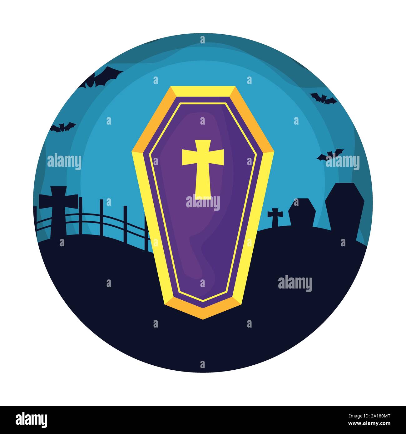 coffin spooky halloween in cemetery, vector illustration design Stock ...