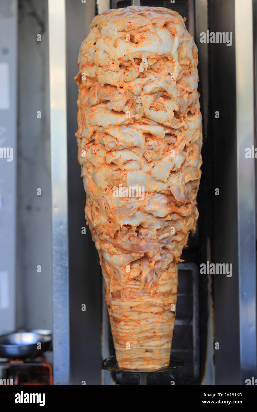 Cooking kebab meat on a skewer close up Stock Photo - Alamy