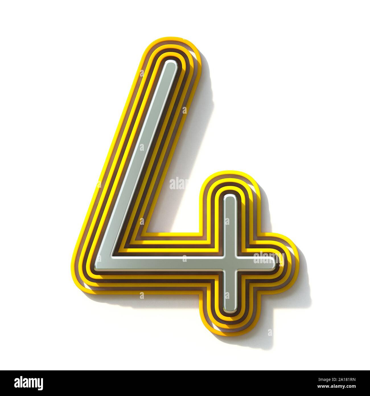 Yellow outlined font Number 4 FOUR 3D render illustration isolated on ...