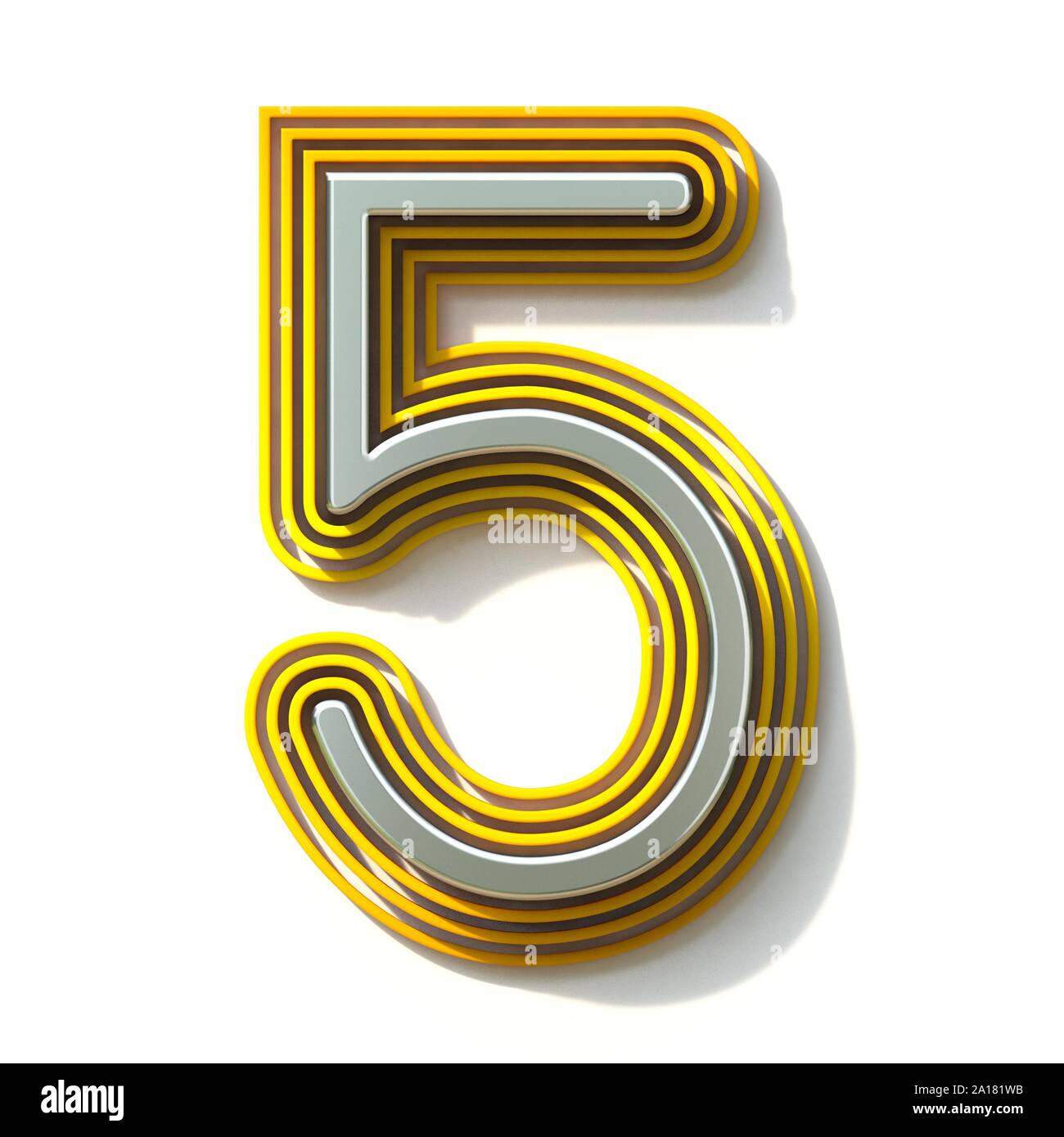Yellow outlined font Number 5 FIVE 3D render illustration isolated on ...