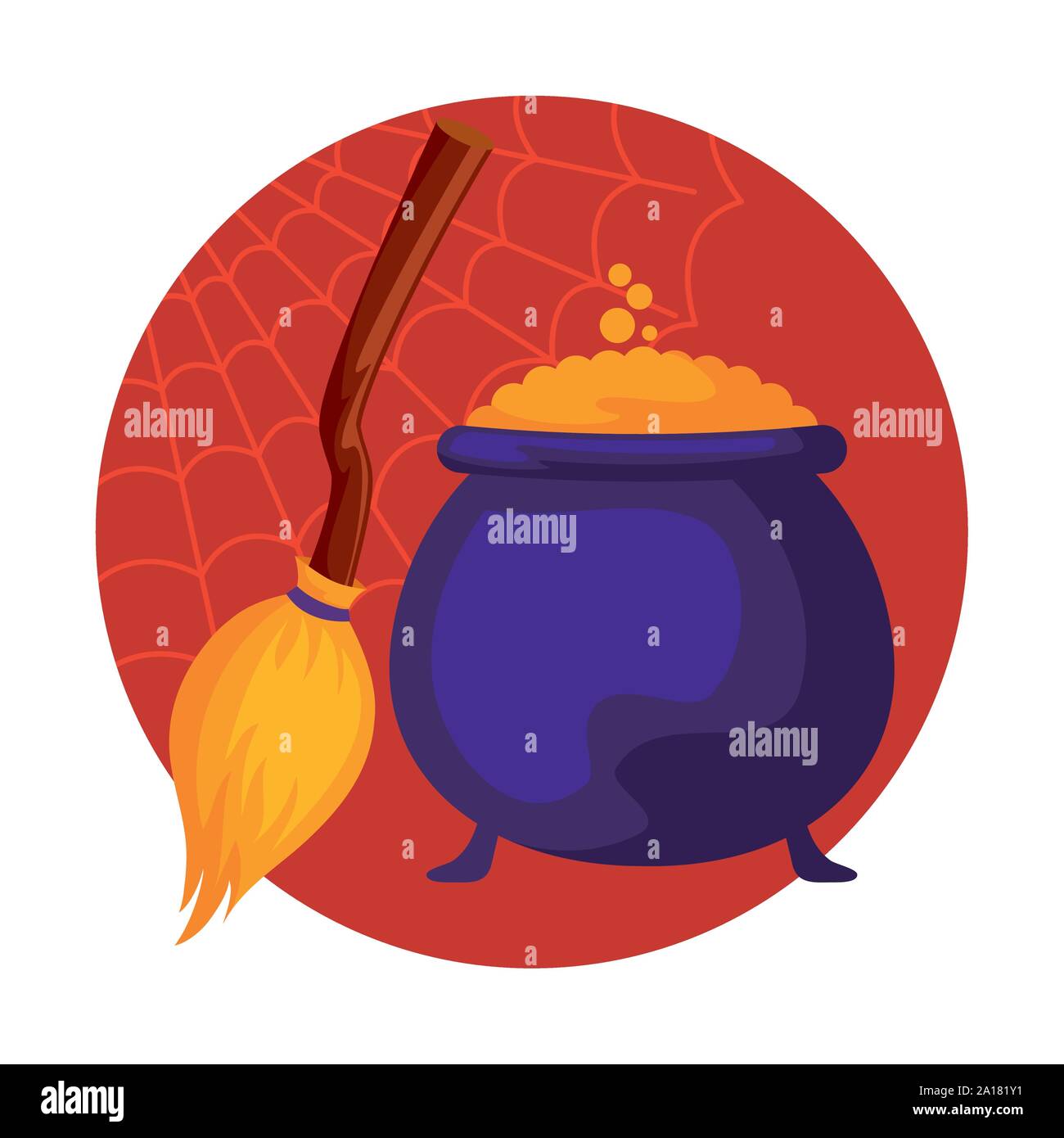 cauldron and broom of halloween, vector illustration Stock Vector Image ...