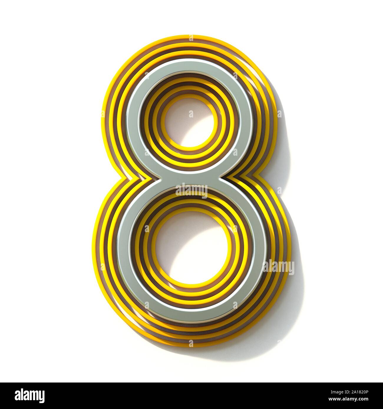 Yellow outlined font Number 8 EIGHT 3D render illustration isolated on ...