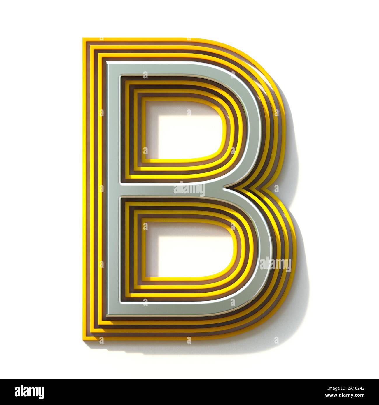 Yellow outlined font letter B 3D render illustration isolated on white ...