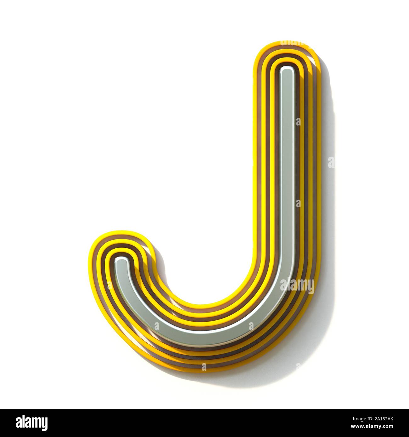 Yellow outlined font letter J 3D render illustration isolated on white ...