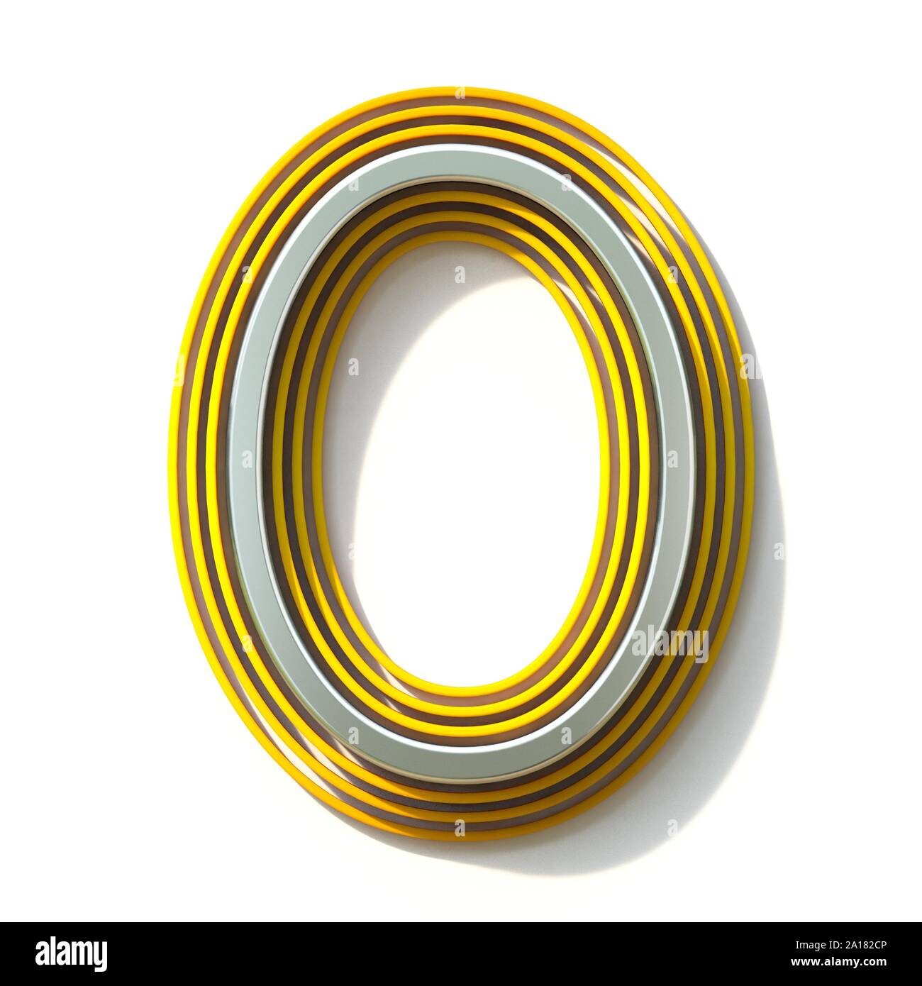 Yellow outlined font letter O 3D render illustration isolated on white ...