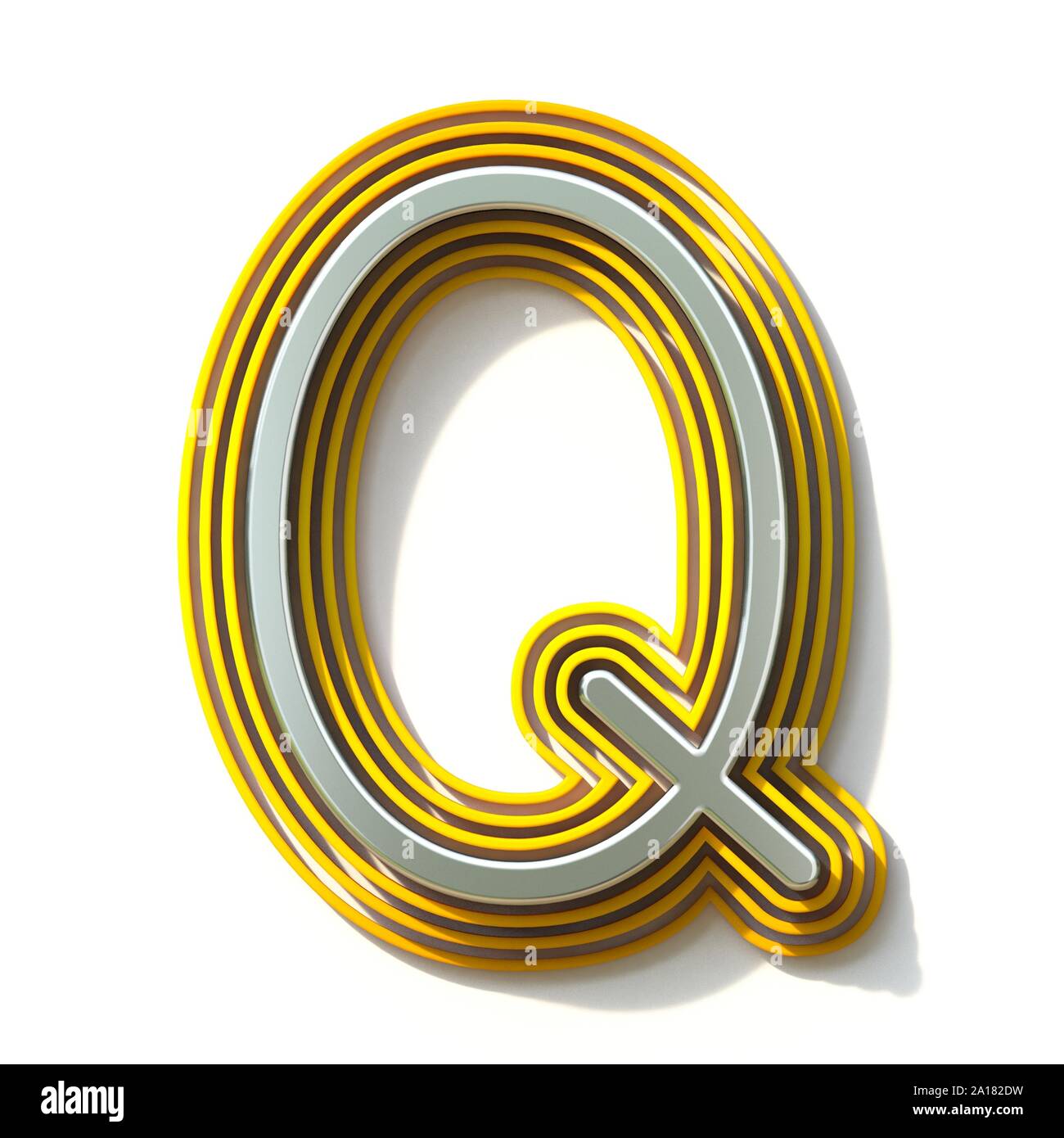Yellow outlined font letter Q 3D render illustration isolated on white ...