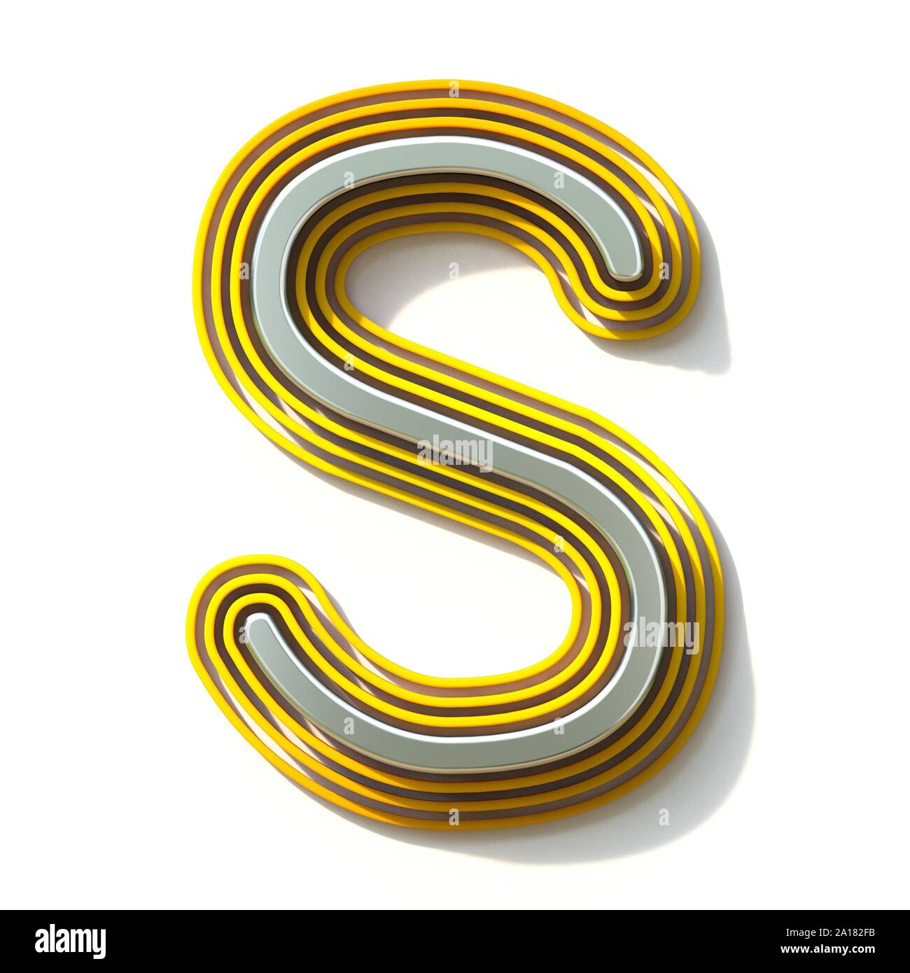Yellow outlined font letter S 3D render illustration isolated on white ...