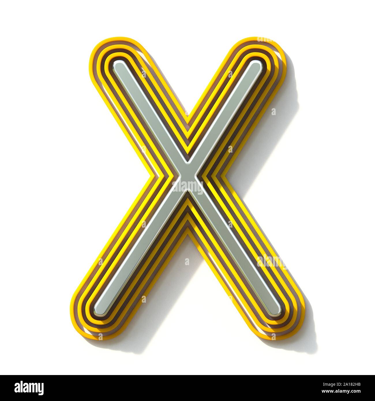 Yellow outlined font letter X 3D render illustration isolated on white ...