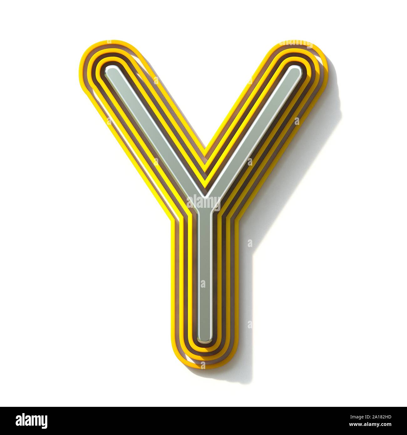 Yellow outlined font letter Y 3D render illustration isolated on white ...