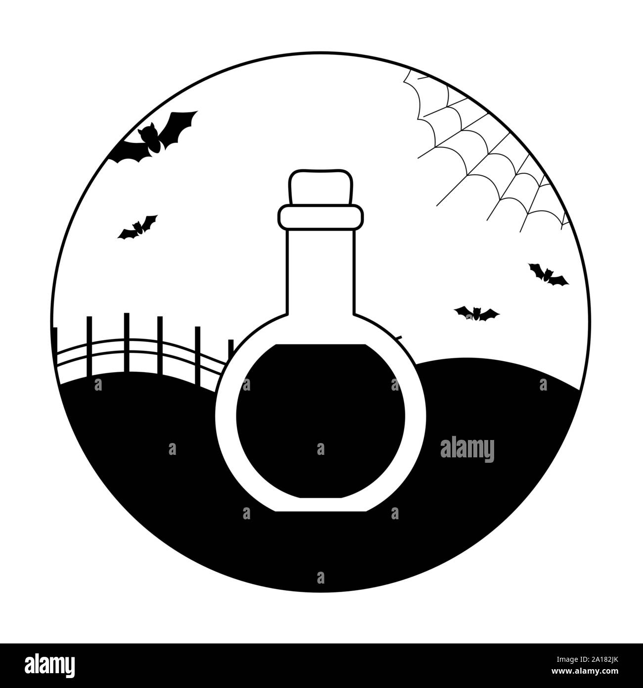 potion magic of halloween with bats flying vector illustration Stock ...