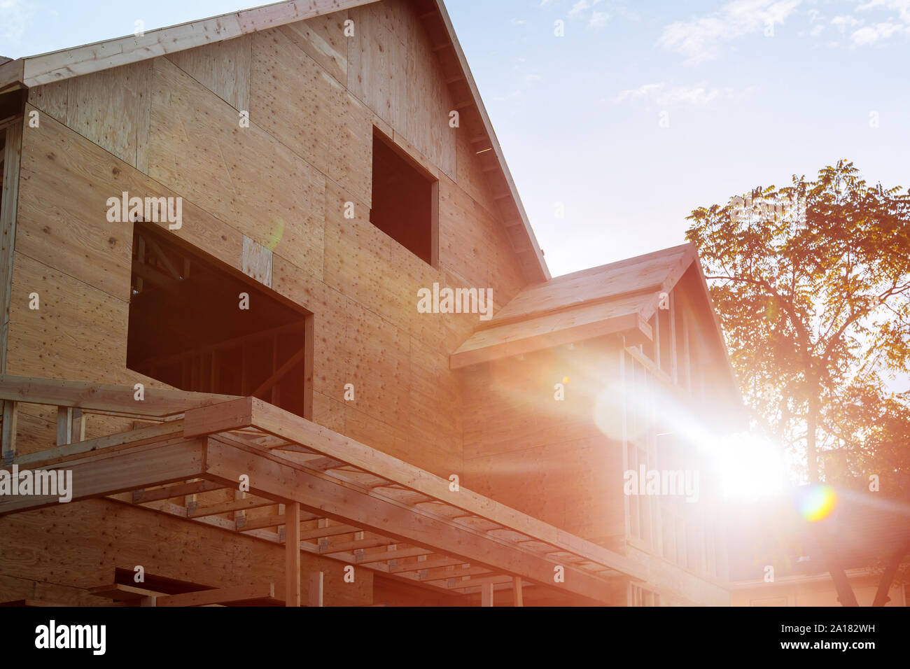 Building of New Home Construction exterior wood frame and beam ...