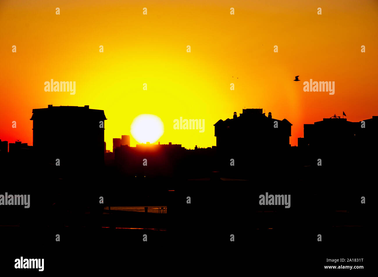 Sunset downtown sun sunrise building silhouette architecture city sky ...