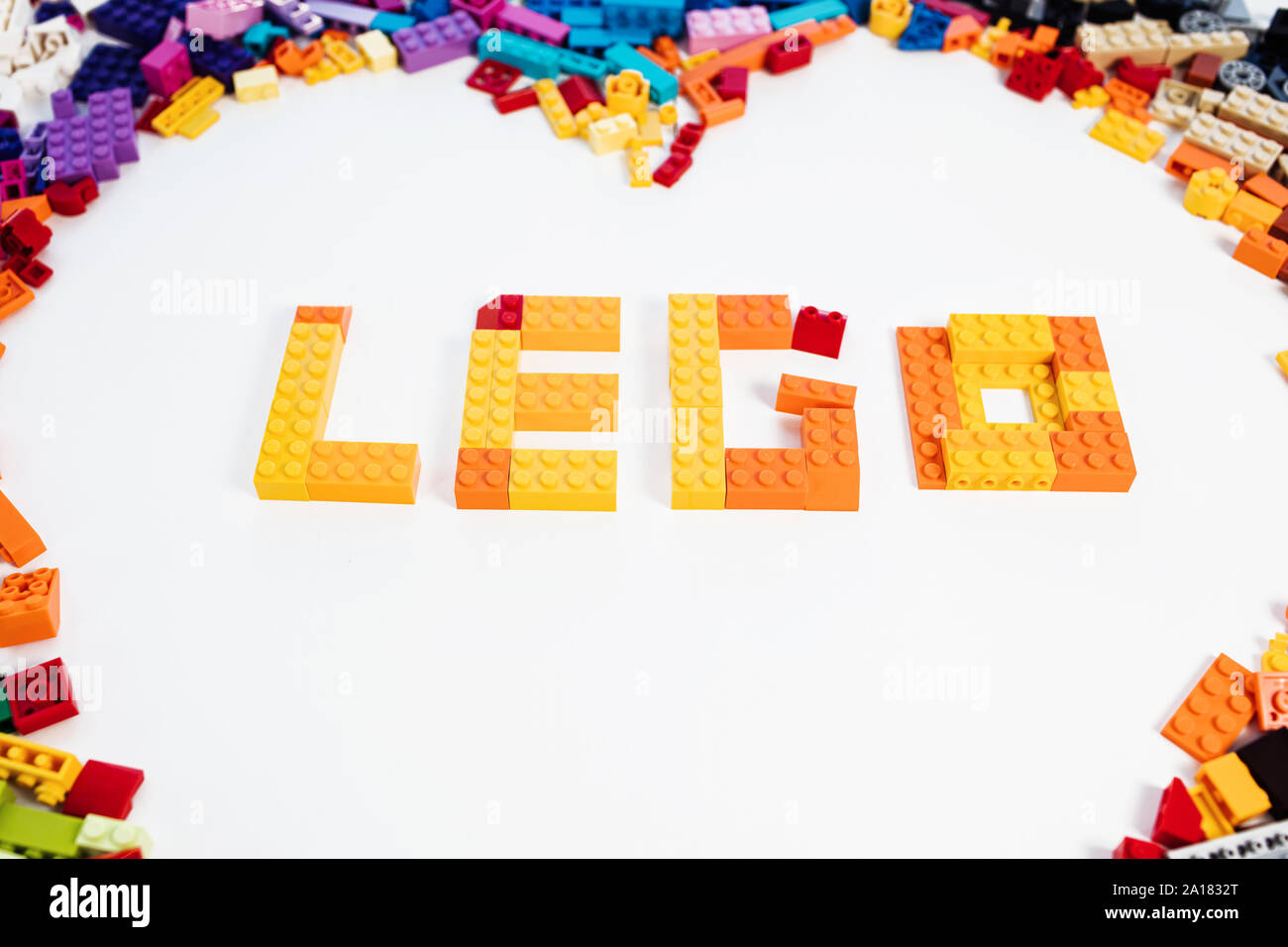 Moscow, The Russia - September 24, 2019: word LEGO on white table from ...