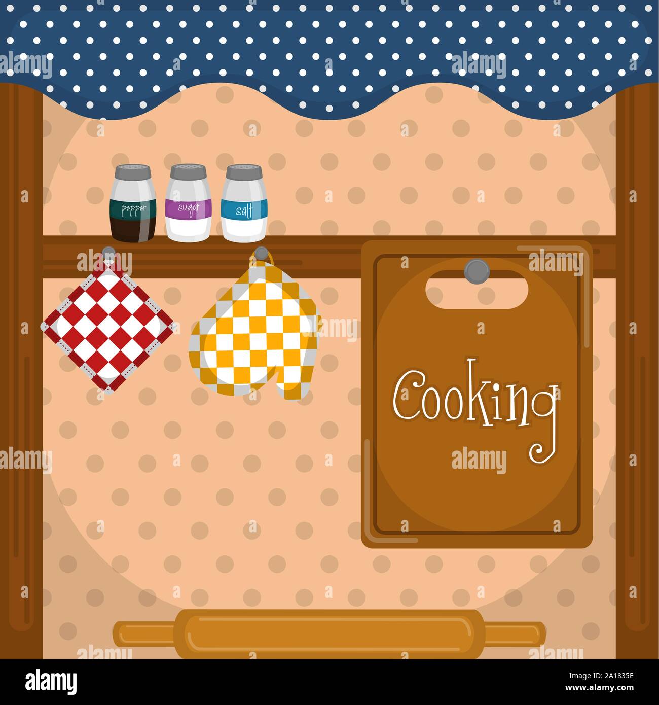 Cooking poster illustration with kitchen objects - Vector Stock Vector ...