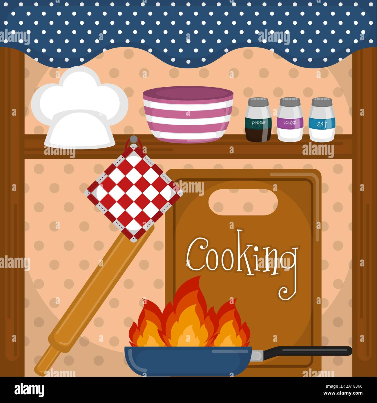Cooking poster illustration with kitchen objects - Vector Stock Vector ...