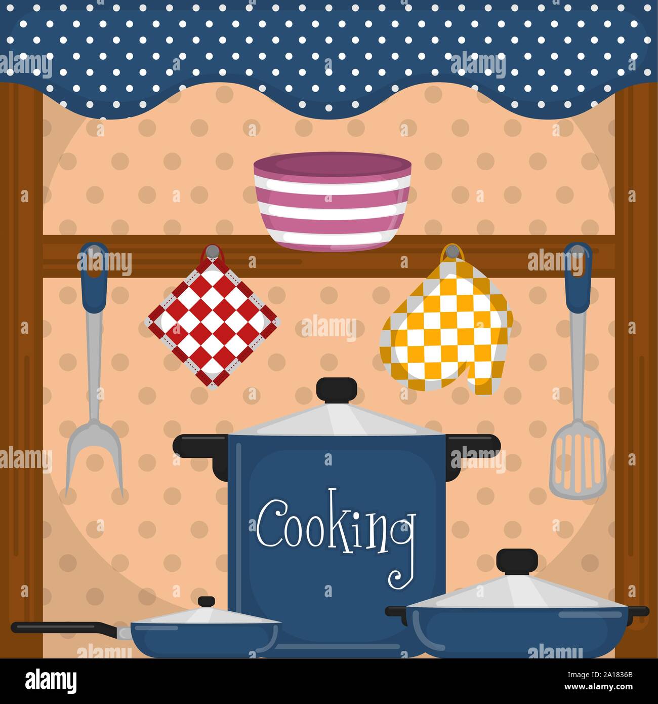 Cooking poster illustration with kitchen objects - Vector Stock Vector ...