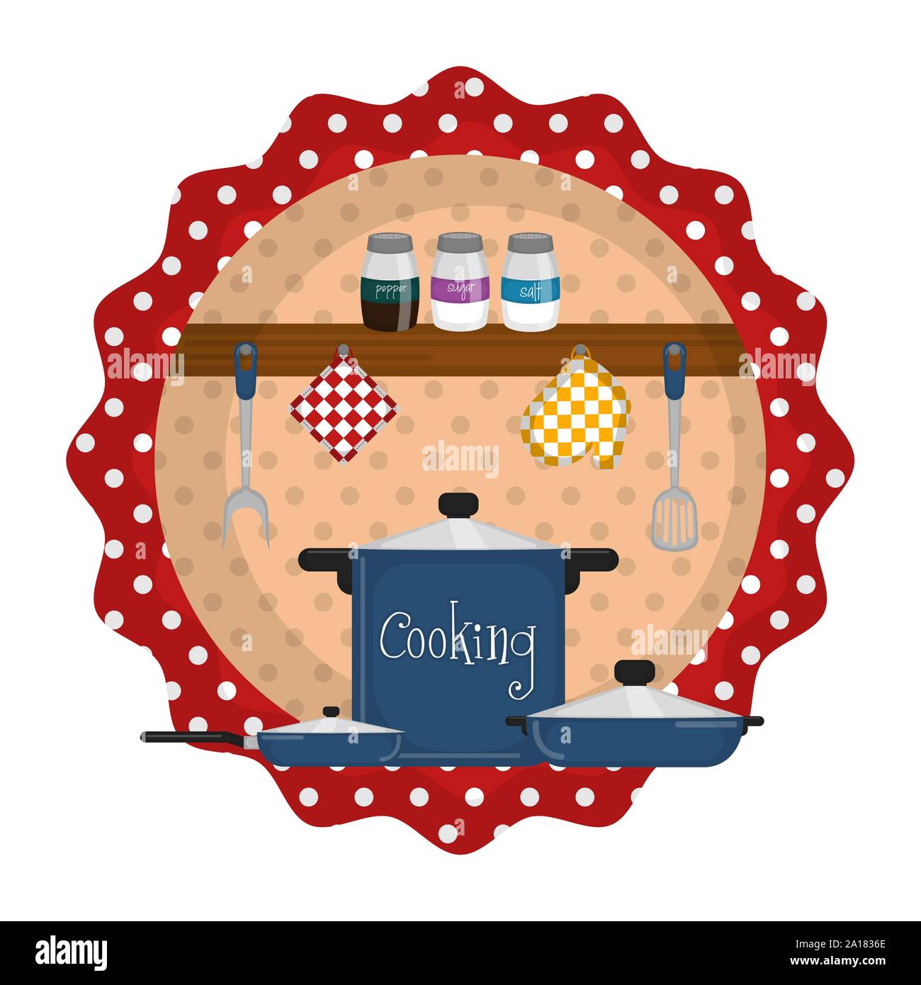 Cooking label with kitchen objects - Vector illustration Stock Vector ...