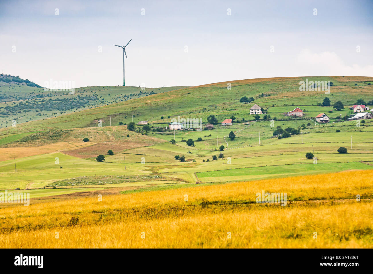 Wind power plant above village near Pesterska Visoravan in Serbia Stock ...