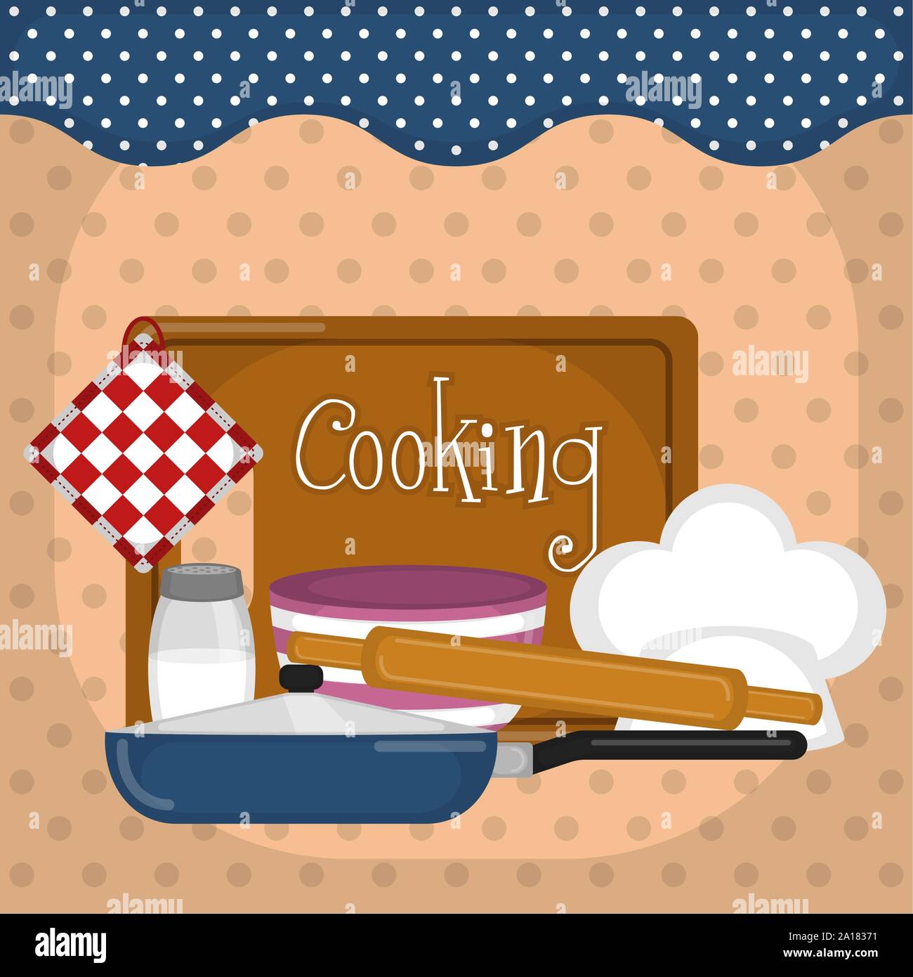 Cooking poster illustration with kitchen objects - Vector Stock Vector ...