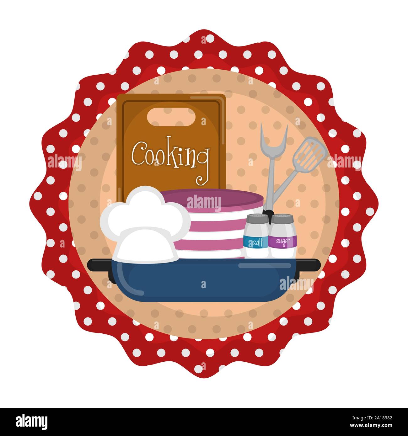 Cooking label with kitchen objects - Vector illustration Stock Vector ...