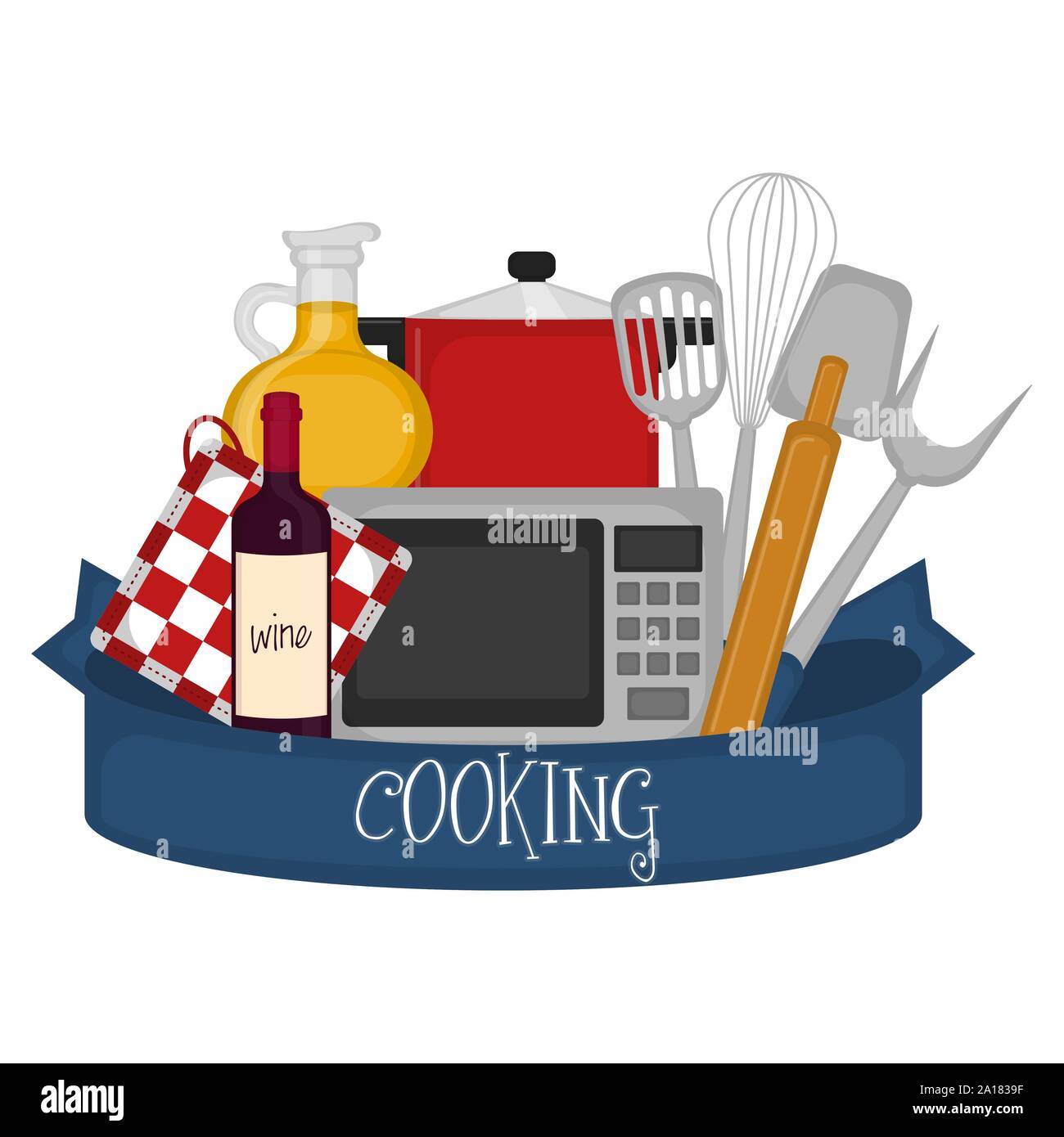 Set of cookware with a cooking text label - Vector Stock Vector Image ...