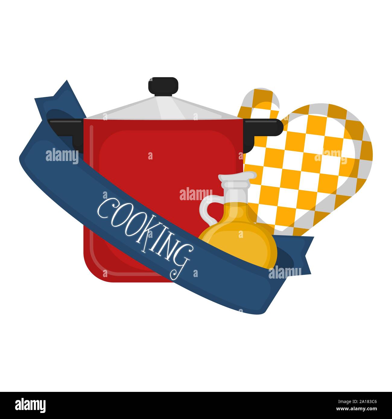 Set of cookware with a cooking text label - Vector Stock Vector Image ...